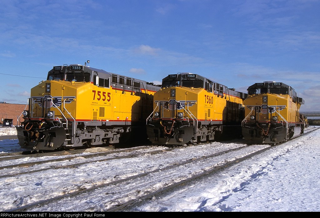 UP 7555 - 7560 - 7575, GE AC6000CW, 6,000-HP NEW at Proviso Yard